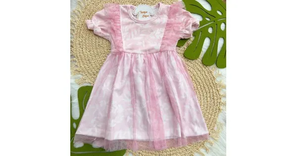 Vestido em Tule Folhagem - Rosa